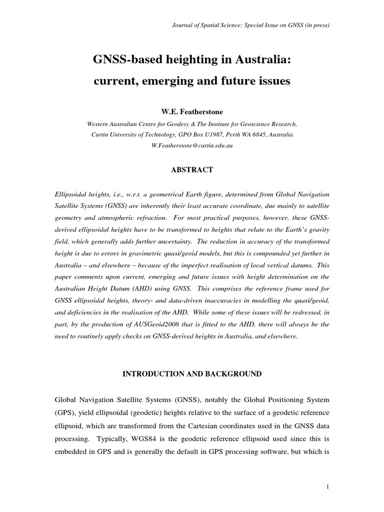 GNSS-based Heighting in Australia: Current, Emerging and Future Issues ...
