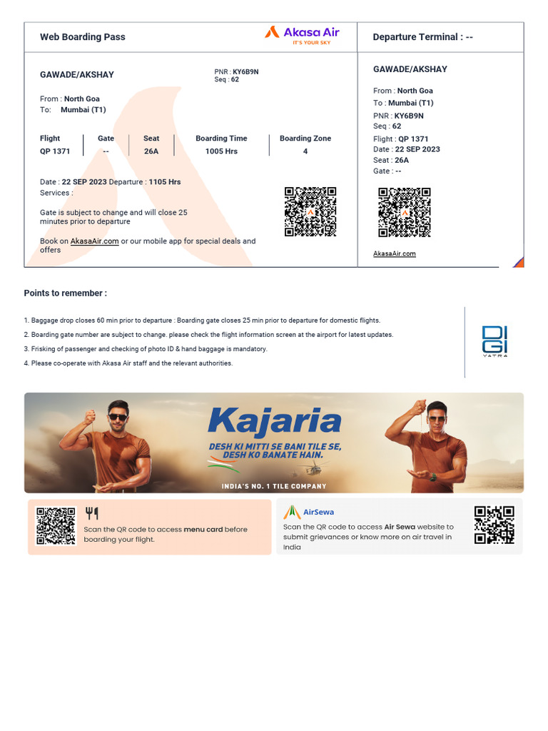 Akshay Gawade-Akasa Boarding Pass | PDF