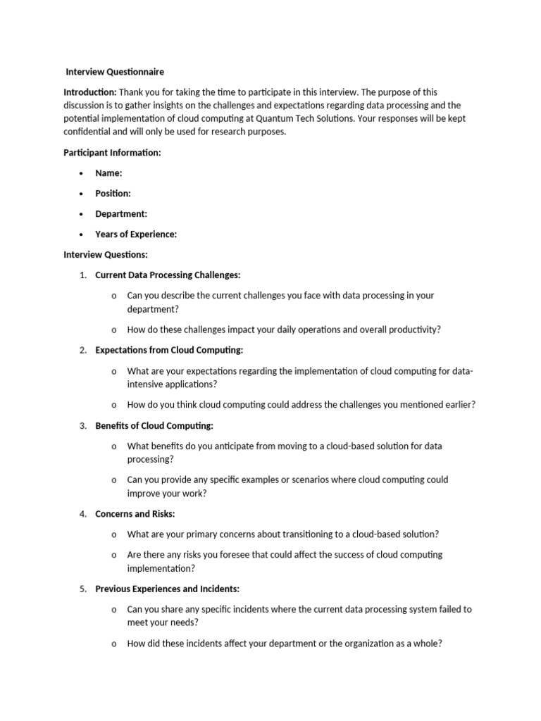 Guide To Interview Questionnaire and Analysis | PDF