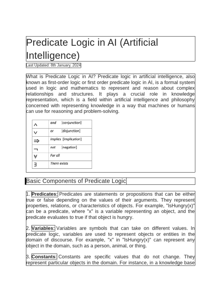 Using Predicate Logic Abd Representing Simple Facts Using Predicate Logic Pdf 