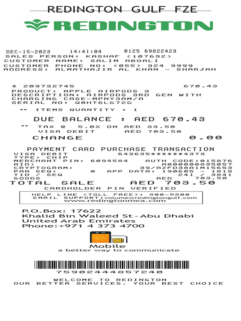 REDINGTON GULF FZE Airpods 3 Q0HT6LG72G | PDF