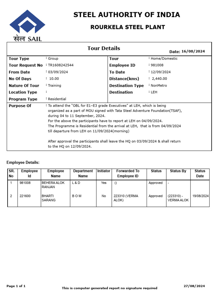 Tour Report Approval | PDF