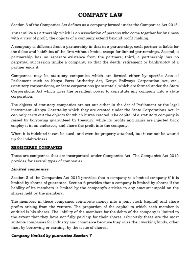 Company Law Notes by Mike | PDF | Partnership | Law