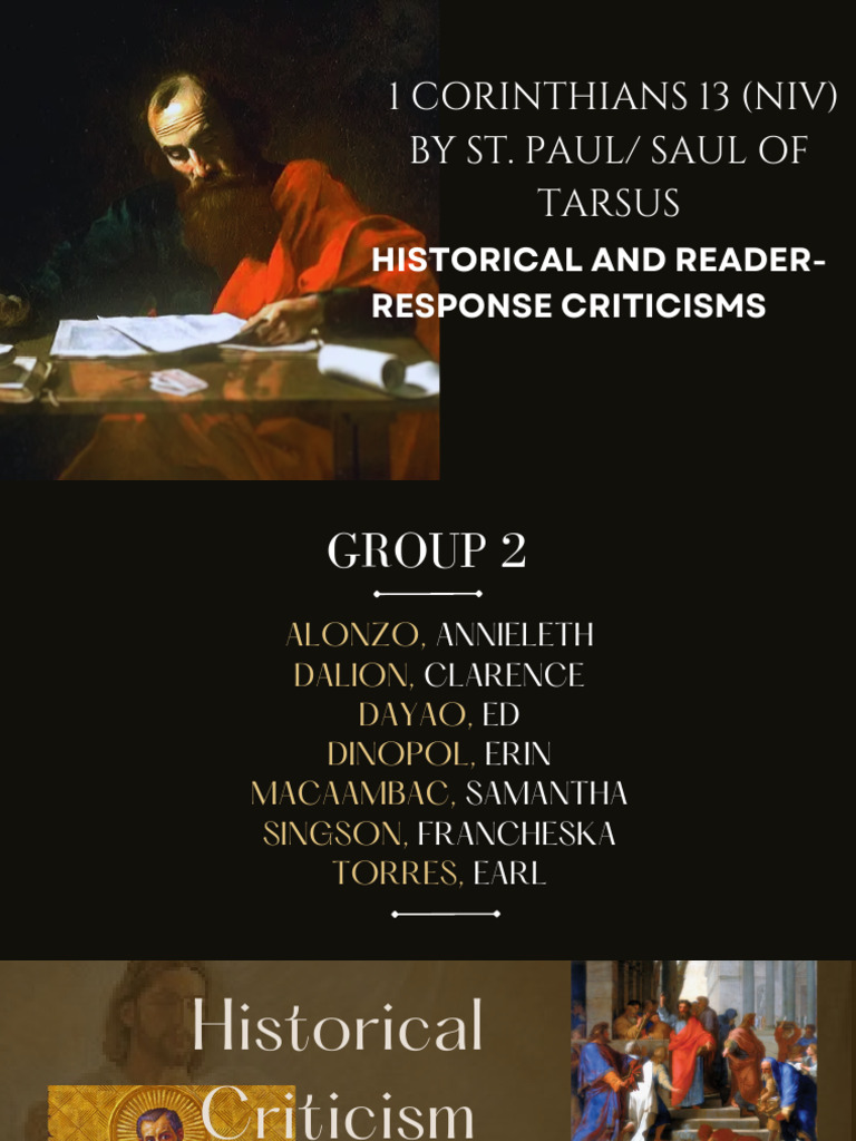 Group 2 Presentation 1 Corinthians 13 (NIV) by St. Paul Saul of Tarsus ...