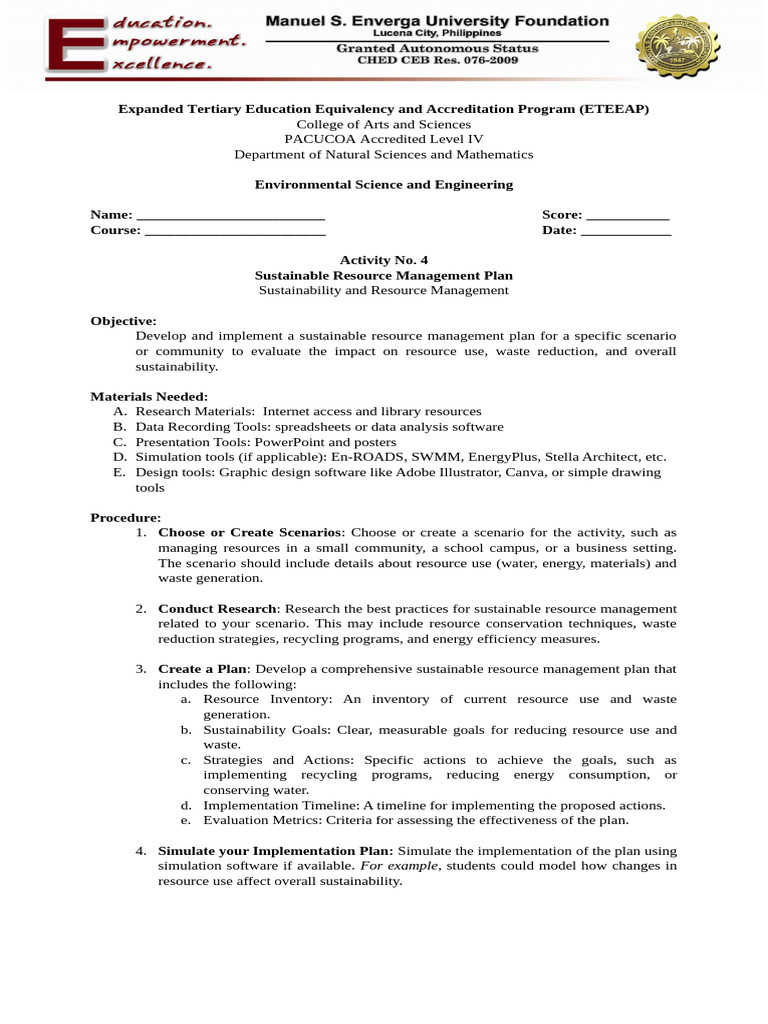 Envi Scie Eng Act. 04 Module 4 | PDF