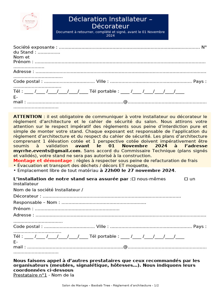 Declaration Installateur Decorateur | PDF