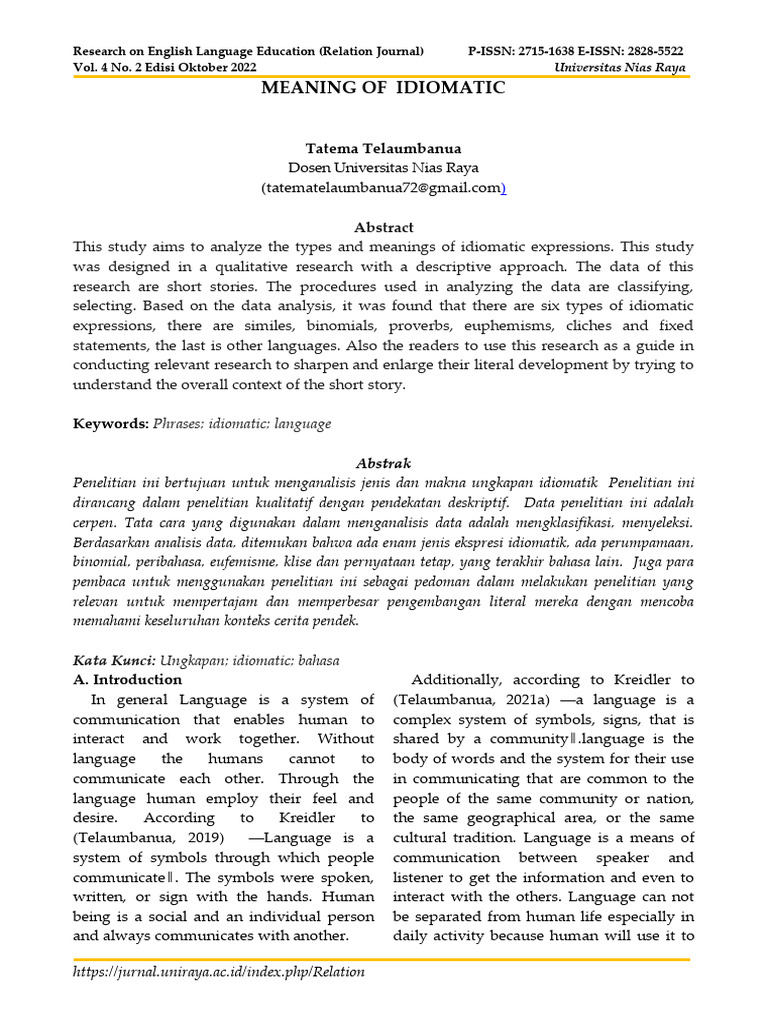 Meaning of Idiomatic Expressions | PDF | Semantics | Foreign Language ...