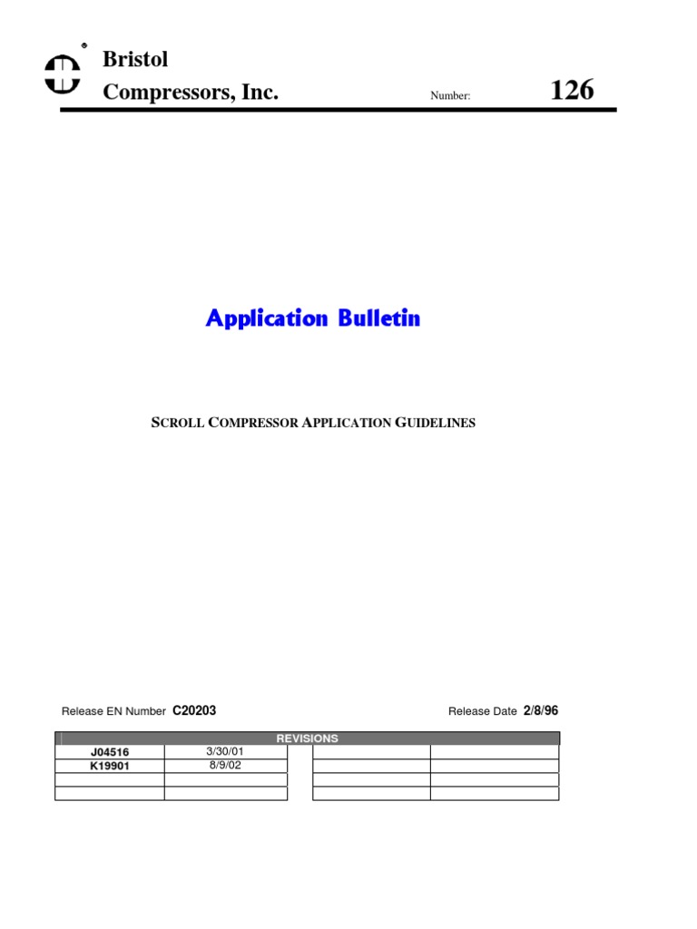 Bristol Scroll Compressors Guidelines | PDF | Gas Compressor | Vacuum Tube