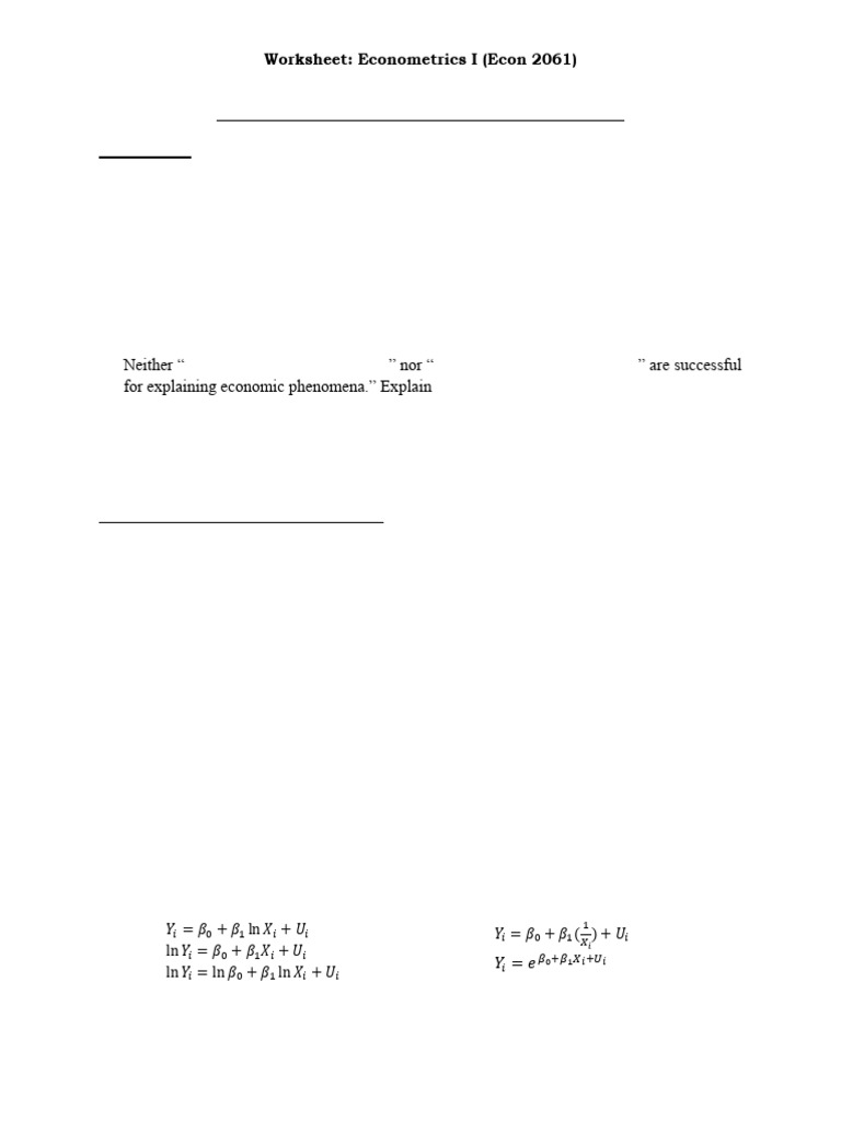 Econometrics Worksheet | PDF | Econometrics | Regression Analysis Econometrics Worksheet | PDF | Econometrics | Regression Analysis