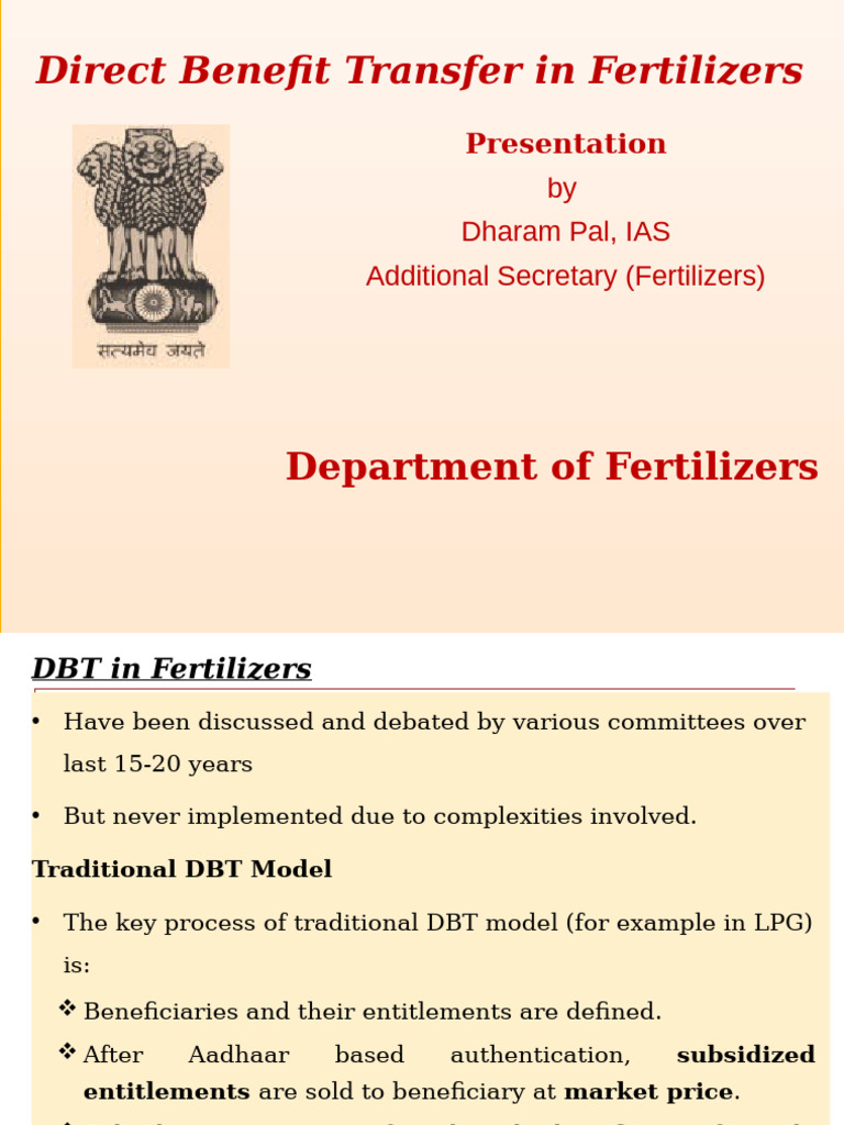 DBT Implementation in Fertilizer Sector | PDF