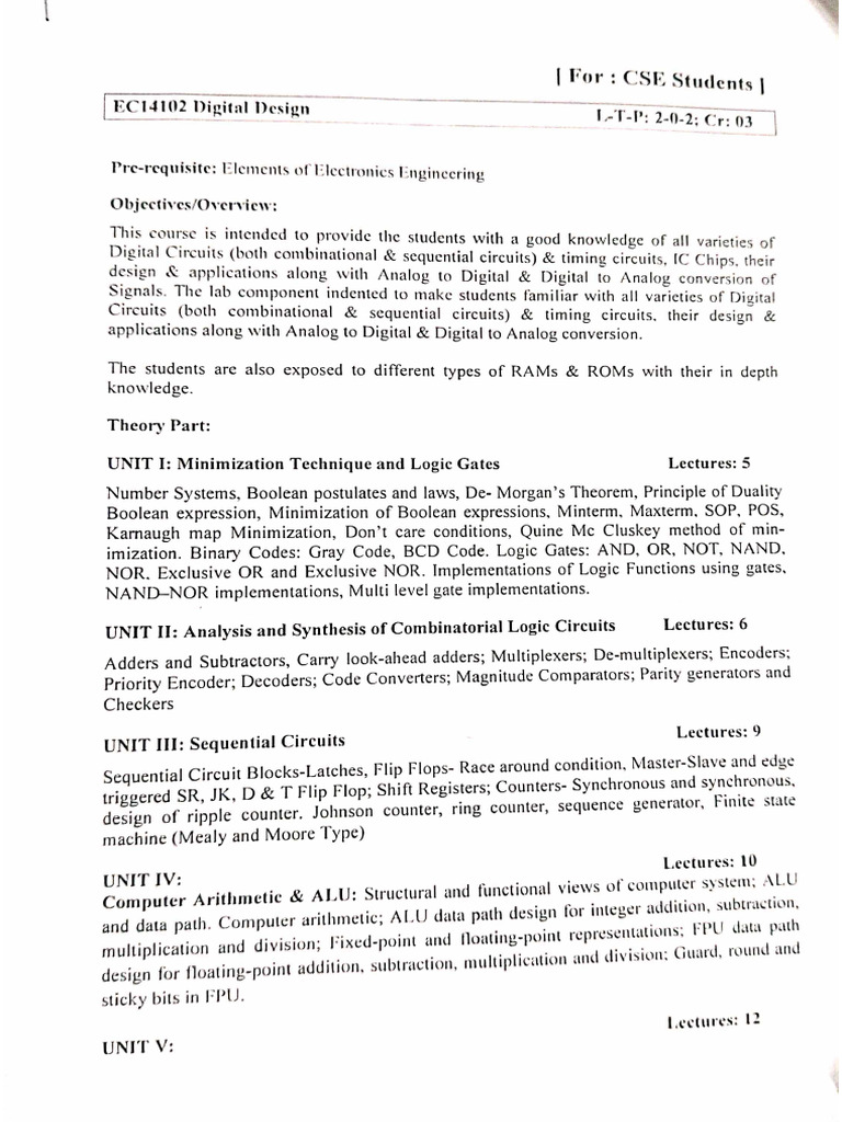 EC14102 Syllabus Digital Design | PDF