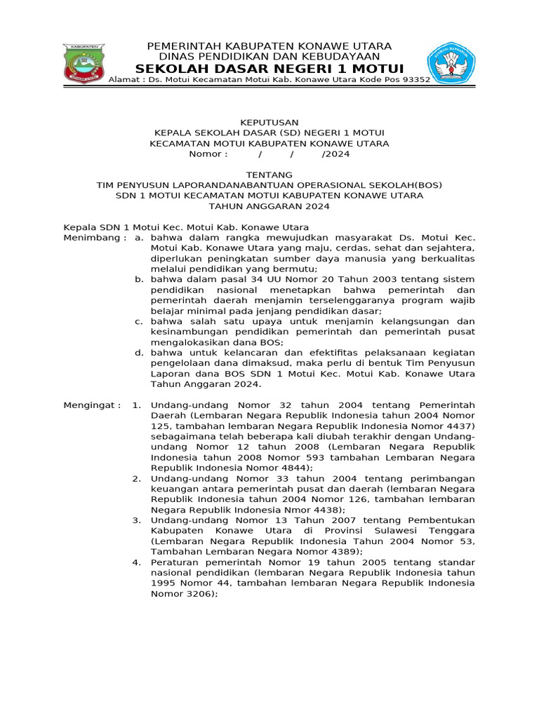 SK. TIM BOS SDN 1 MOTUI 2024 | PDF