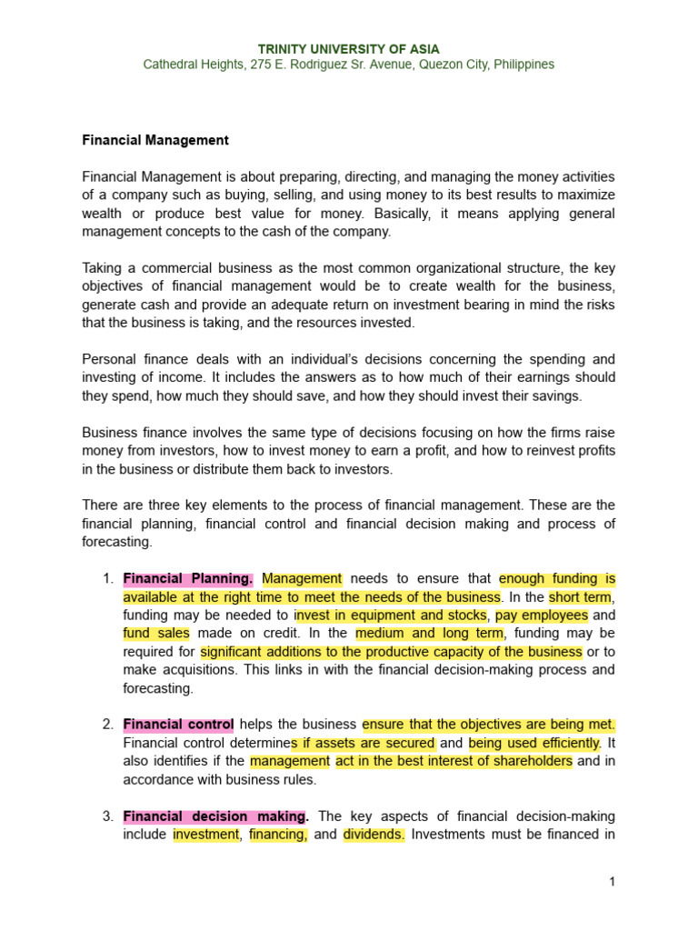 Part 1 - Introduction To Financial Management | PDF