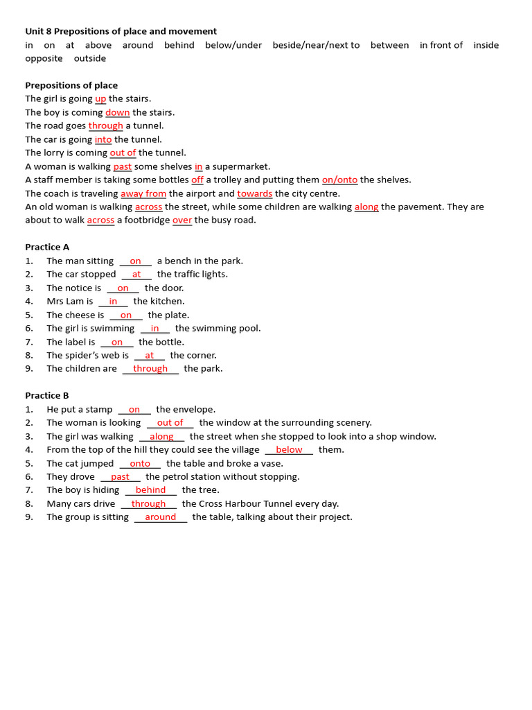Prepositions of Place and Movement Guide | PDF