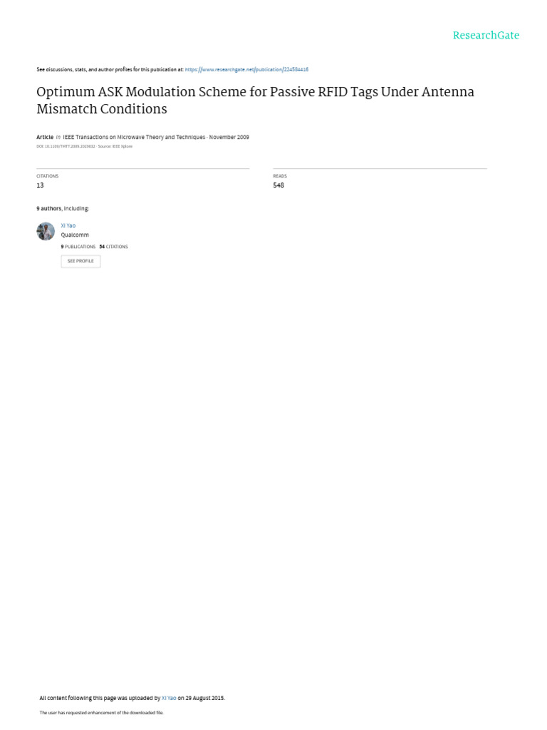 Optimum ASK Modulation Scheme For Passive RFID Tags Under Antenna ...