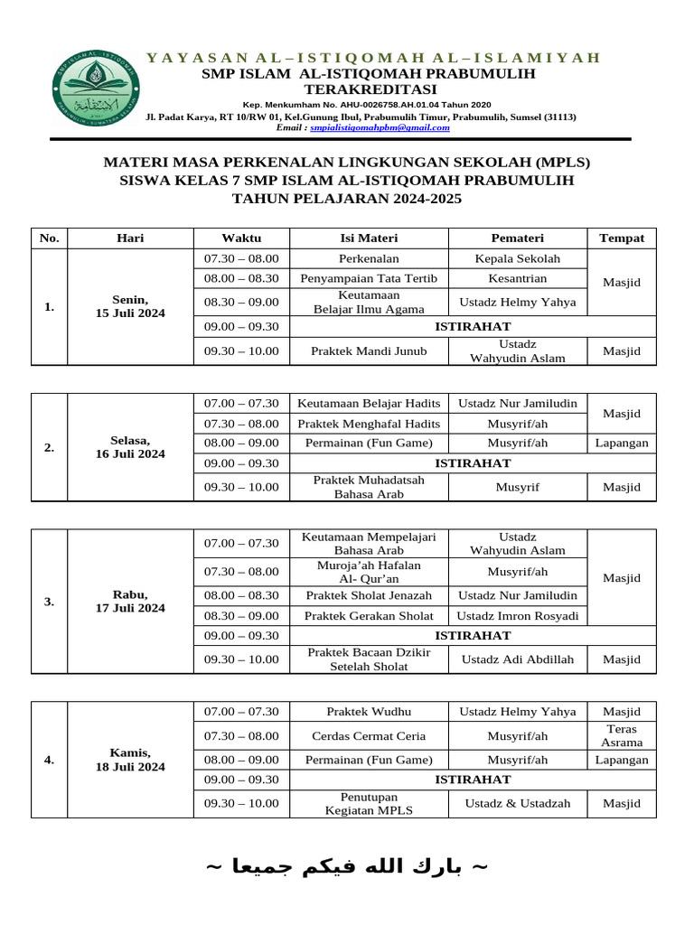 Jadwal MPLS 2024-2025 | PDF | Abrahamic Religions | Islamic Ethics