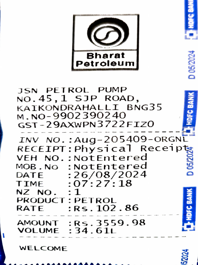 RECEIPT: Physical Receiptg: Petroleum | PDF