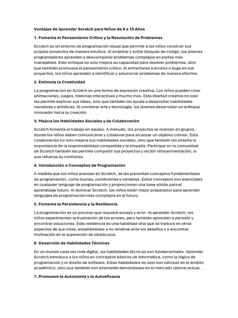 Ventajas de Aprender Scratch para Niños de 6 A 15 Años | PDF | Scratch ... Ventajas de Aprender Scratch para Niños de 6 A 15 Años | PDF | Scratch ...