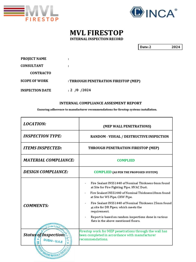 Inspection Report - MVL Firestop (Mep - Wall Penetrations) - Mosque ...