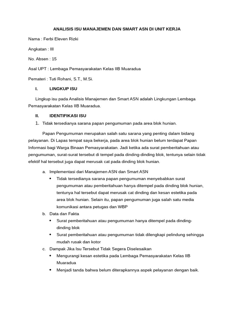 Analisis Isu Manajemen Dan Smart Asn Di Unit Kerja | PDF