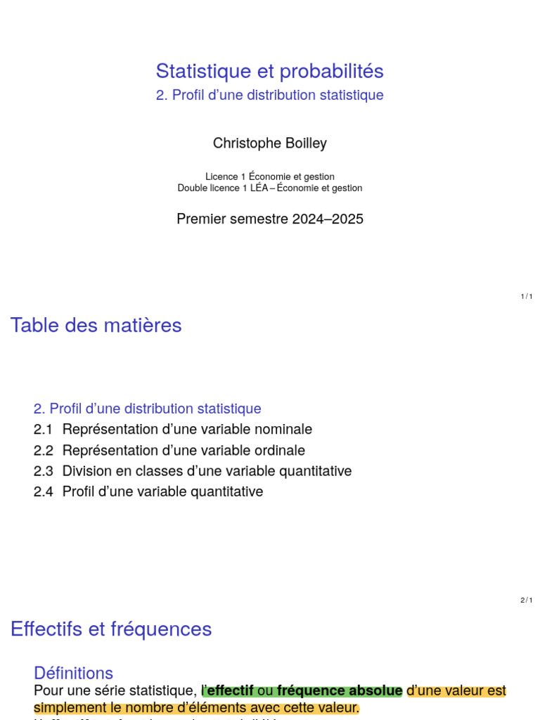 Chapitre 2 Profil Dâ Une Distribution Statistique | PDF