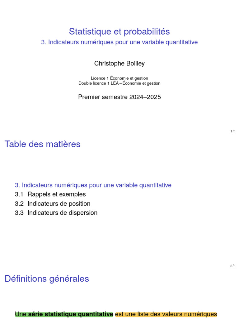 Chapitre 3 indicateurs variable quantitative | PDF