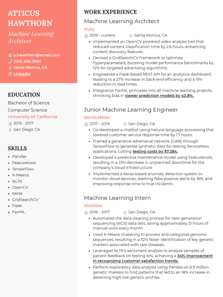 Machine Learning Resume Example | PDF