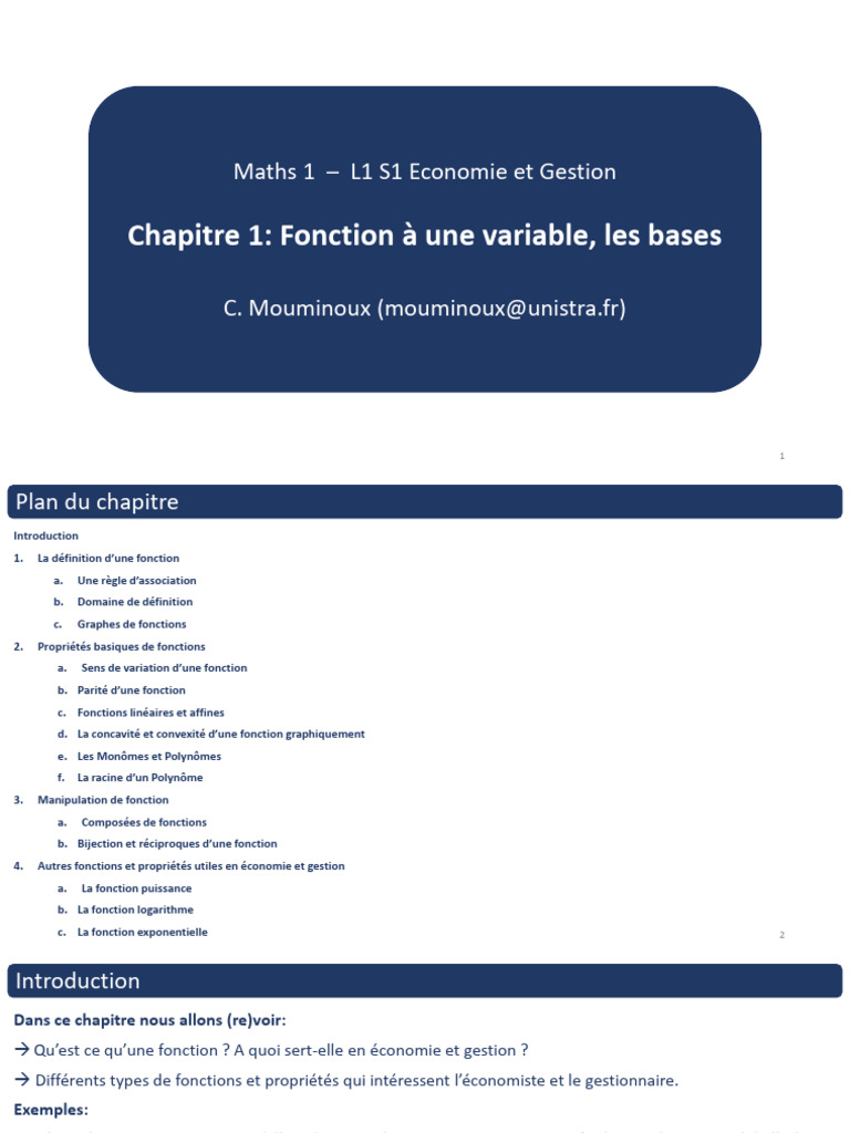 Chapitre 1 - Fonction Ã Une Variable Les Bases | PDF