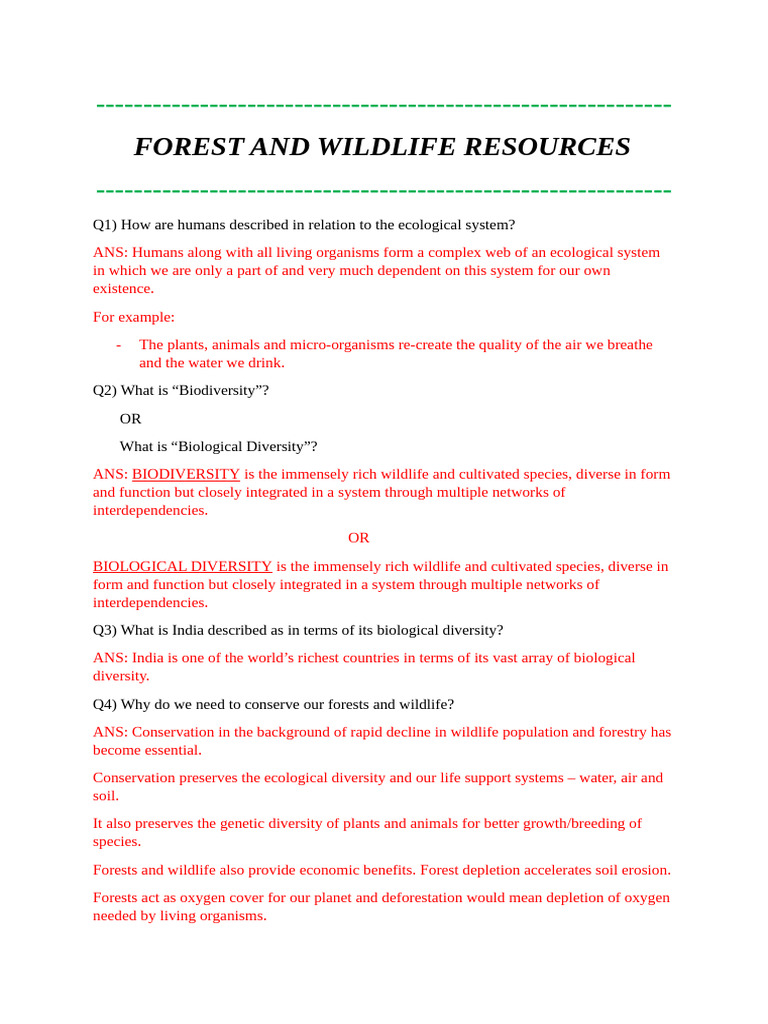 Forest and Wildlife Resources - Notes | PDF
