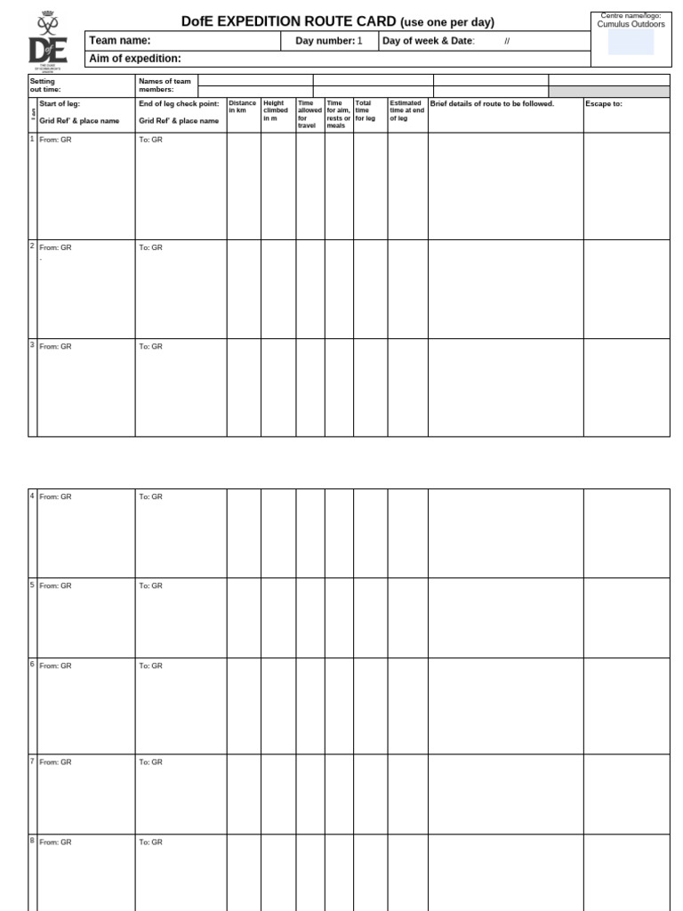 Blank Route Card For Printing | PDF