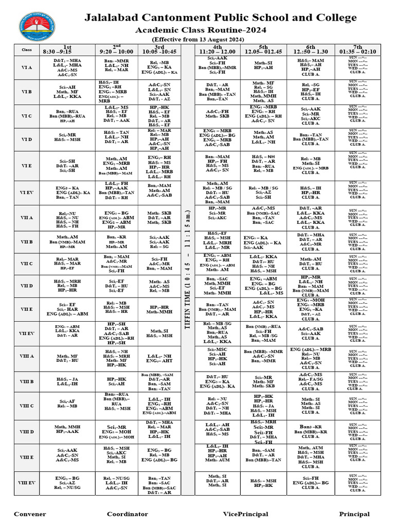 Secondary Class Routine - 2024 | PDF