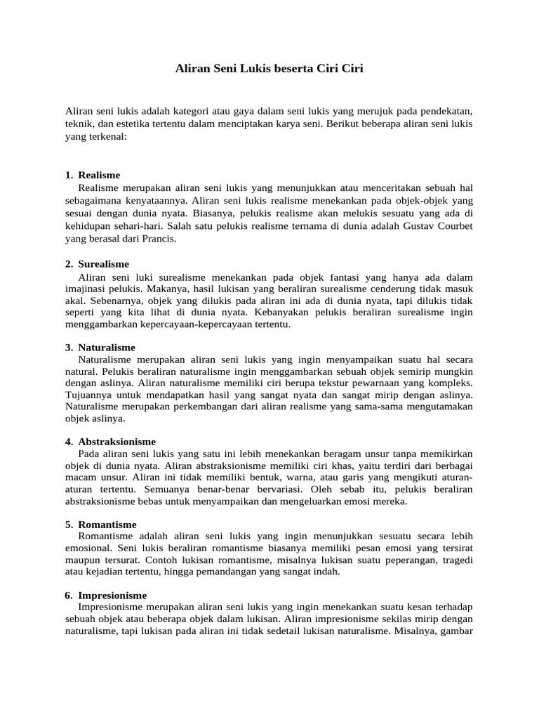 Aliran Seni Lukis Beserta Ciri Ciri | PDF