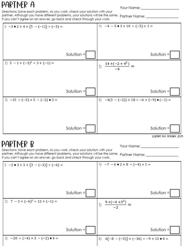 Order of Operation Partner Activity | PDF