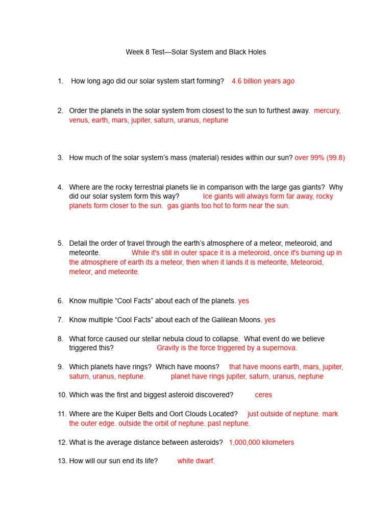 Solar System Test Review | PDF
