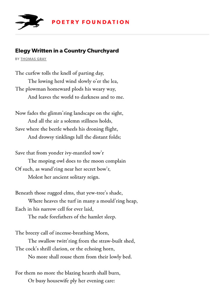 Elegy Written in A Country Churchyard - The Poetry Foundation | PDF