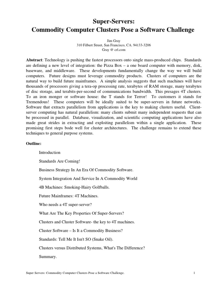 Super-Servers: Commodity Computer Clusters Pose A Software Challenge | PDF | Parallel Computing ...