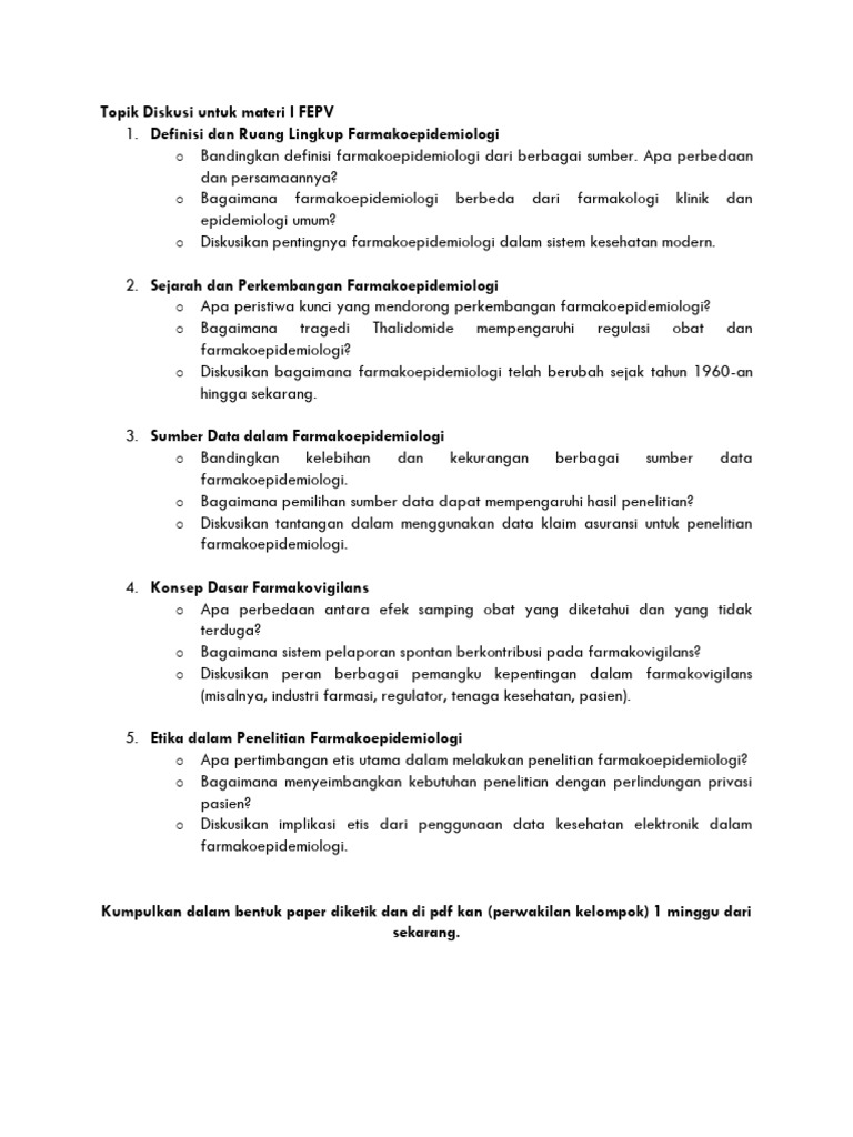 Topik Diskusi Kelompok Untuk Materi I FEPV | PDF