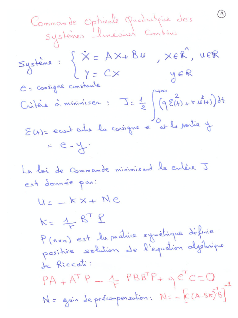 TD2 Commande Optimale Quadratique | PDF