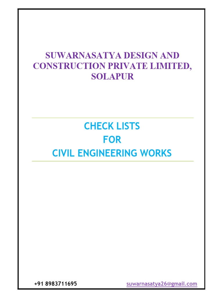 Civil Engineering Works Checklist | PDF | Concrete | Tile