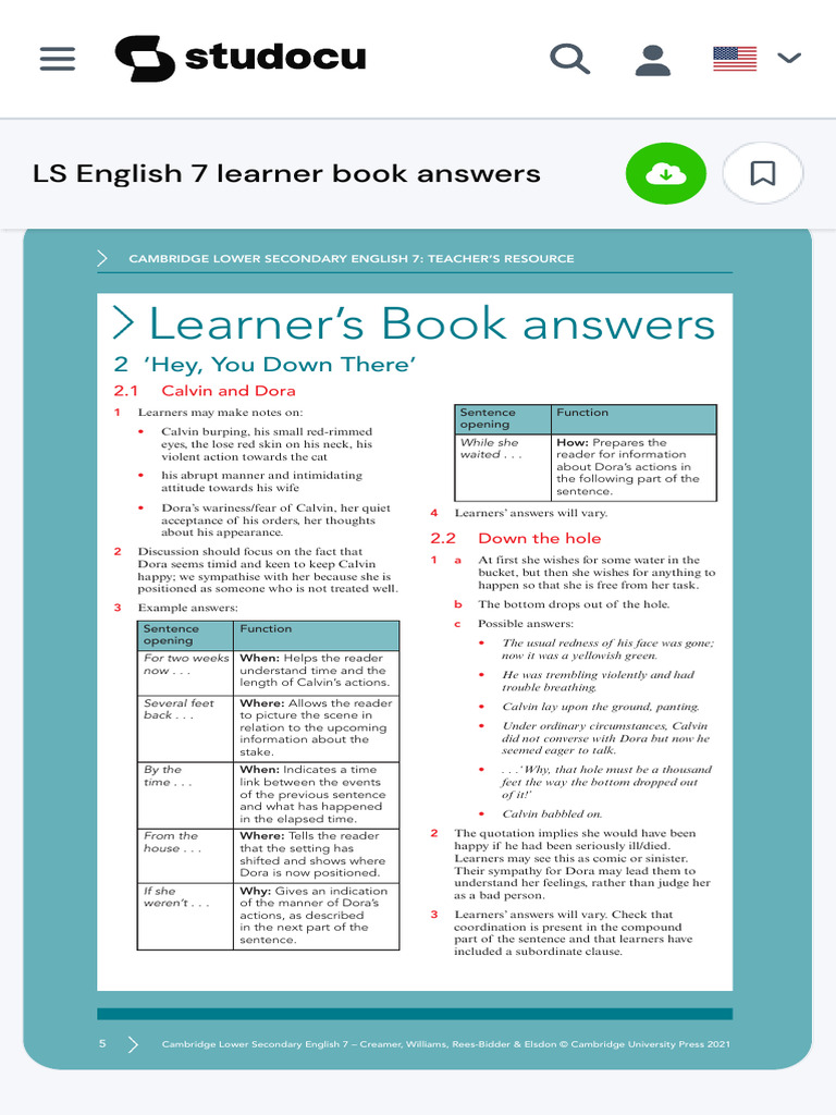 LS English 7 Learner Book Answers - Cambridge Low | PDF