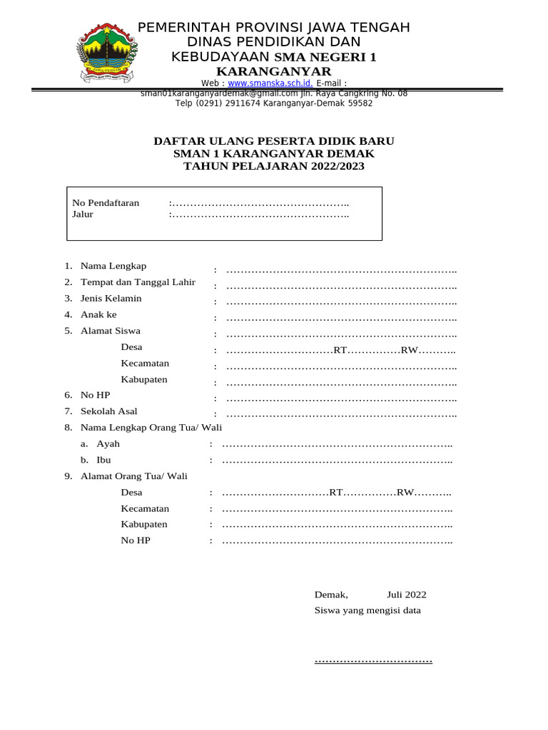 Form Daftar Ulang | PDF