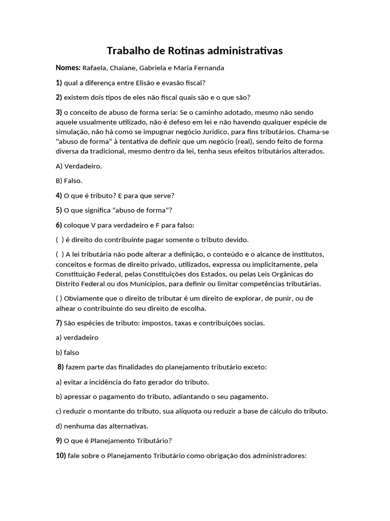 Trabalho de Rotinas Administrativas | PDF