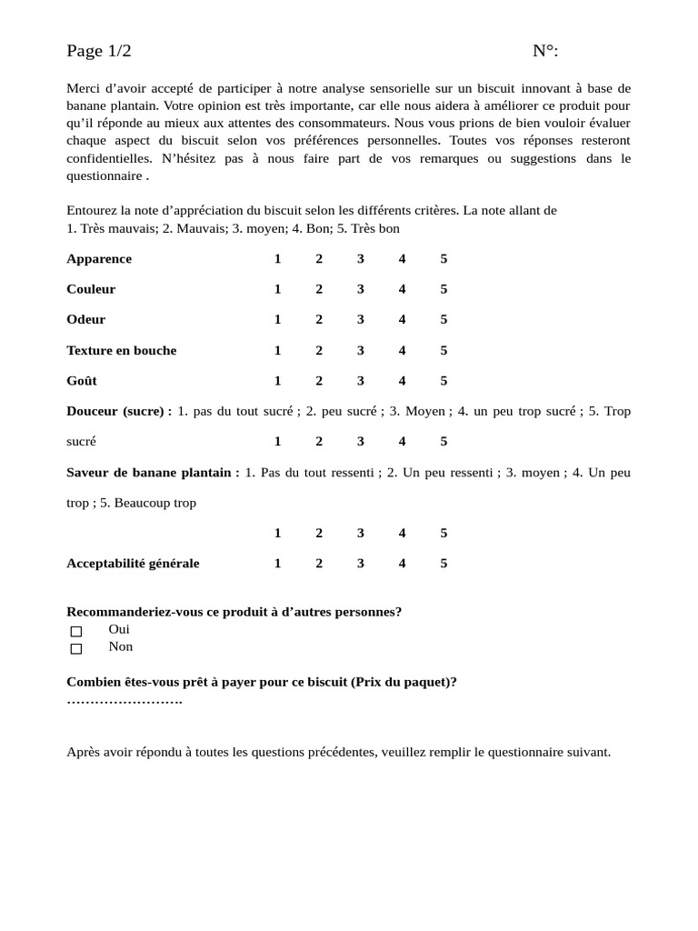 Questionnaire Analyse Senso | PDF