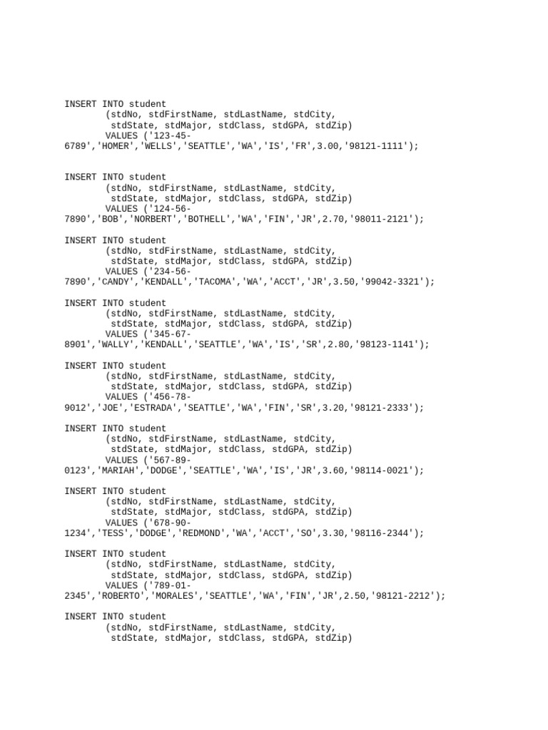 Univ DB Insert Statements | PDF