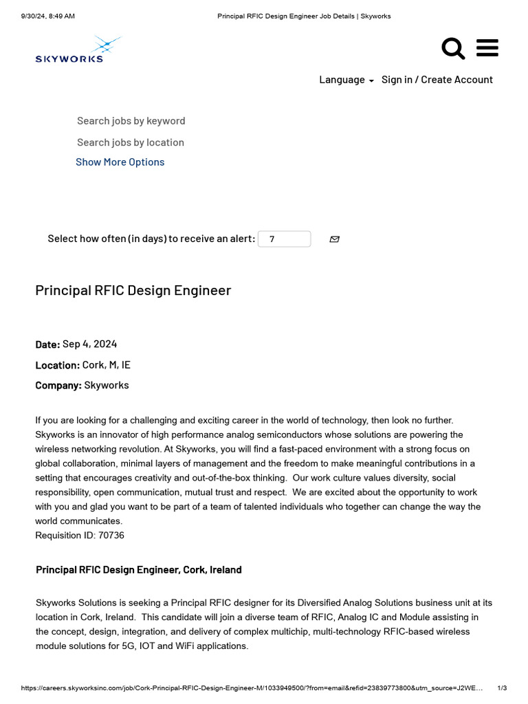 Principal RFIC Design Engineer Job Details - Skyworks | PDF