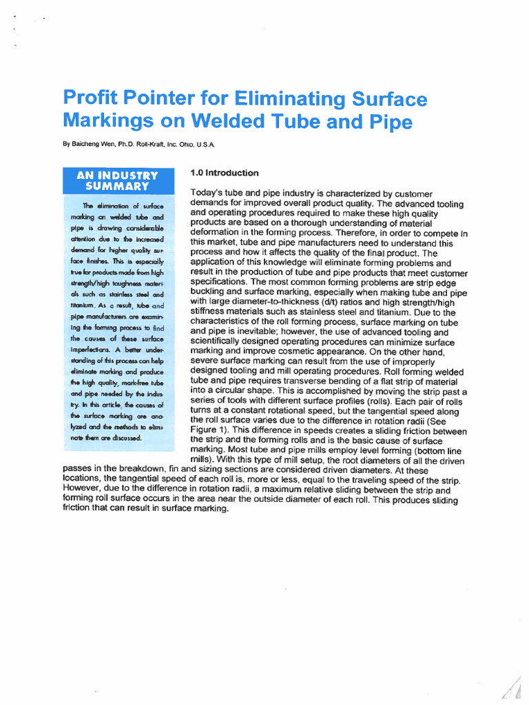 Eliminating Surface Markings On Welded Tubes - Awarness Training | PDF