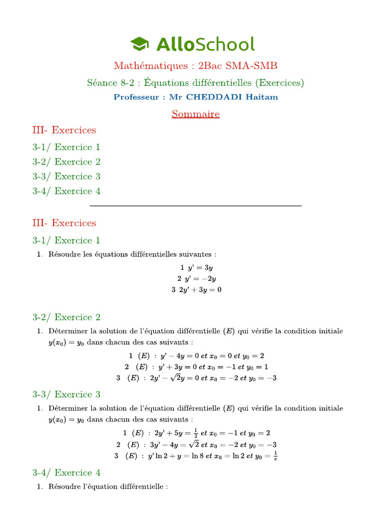 seance-8-2-equations-differentielles-exercices-2 | PDF