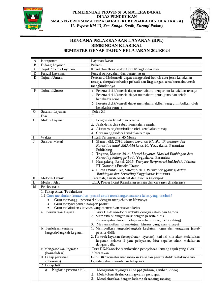 RPL KENAKALAN REMAJA DAN CARA MENGHINDARINYA (Genap) | PDF