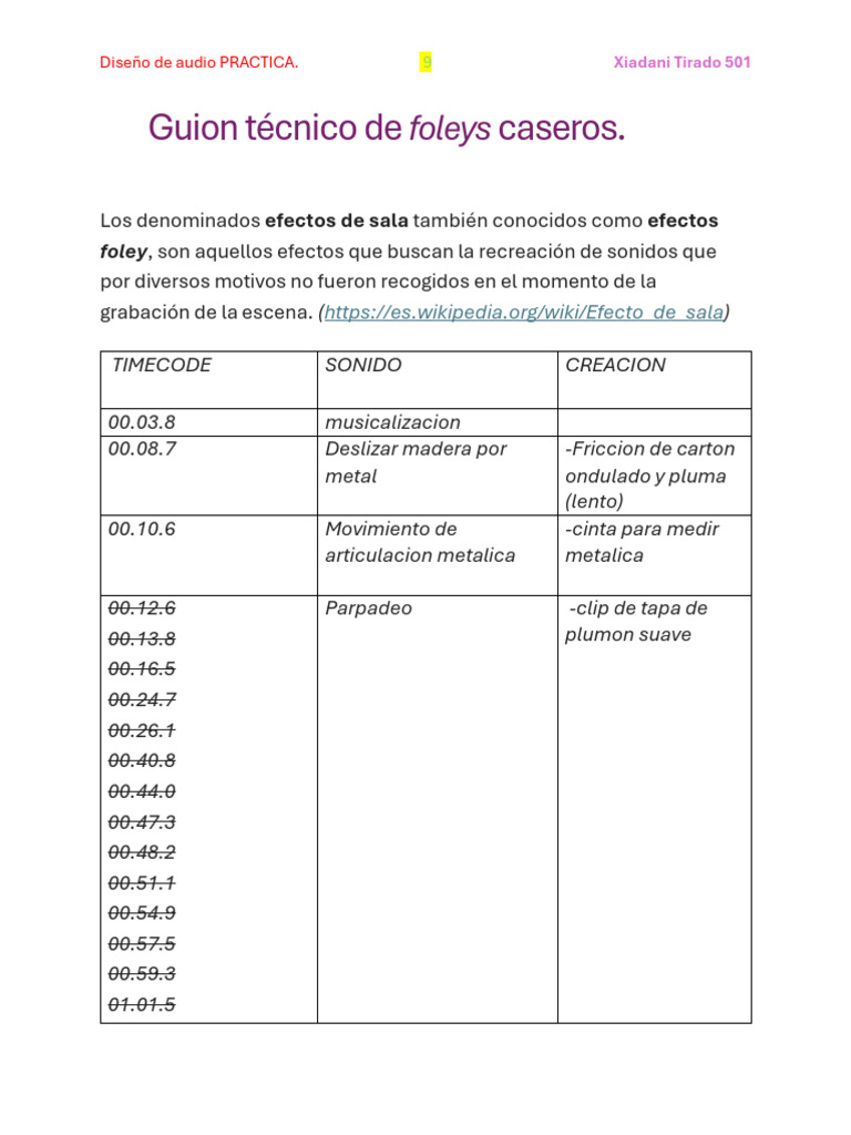 Guion Tecnico de Foley | PDF
