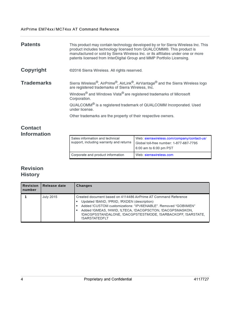 Patents: Airprime Em74Xx / Mc74Xx at Command Reference | PDF